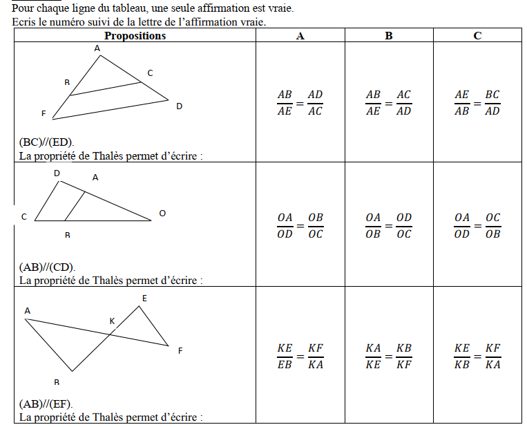 MATHS 3ième : FICHE 1 (PROPRIETES DE THALES DANS LE TRIANGLE)
